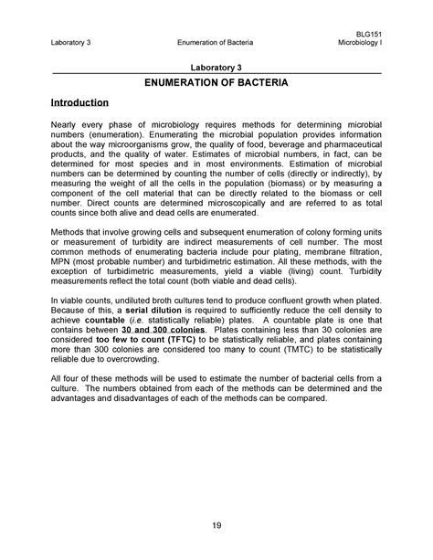 Lab 3 Enumeration Of Bacteria F2020 BIO101 Yorku Studocu