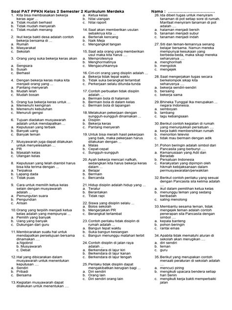 Soal Pat Ppkn Kelas 2 Semester 2 Kurikulum Merdeka Pdf