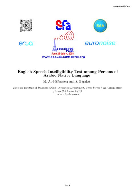 Pdf English Speech Intelligibility Test Among Persons Of Arabic Native Language