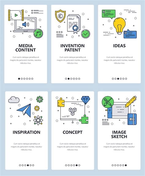 Premium Vector Vector Web Site Linear Art Onboarding Screens Template Media Inventions And