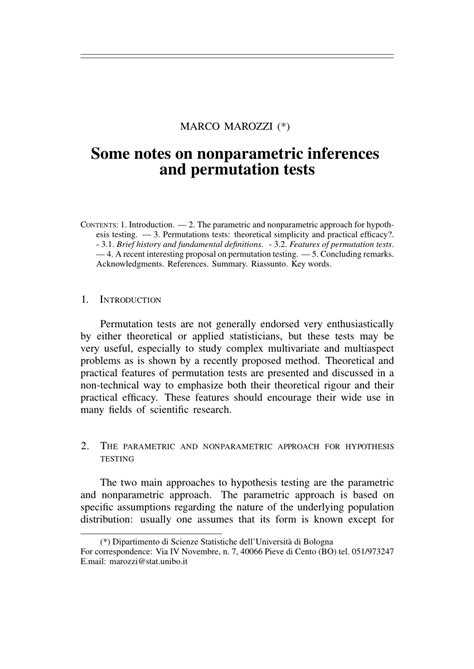 Pdf Some Notes On Nonparametric Inferences And Permutation Tests
