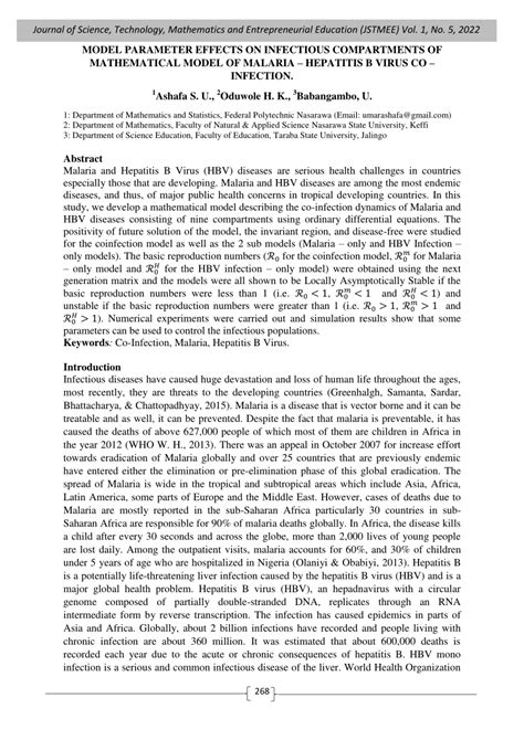 Pdf Model Parameter Effects On Infectious Compartments Of Mathematical Model Of Malaria