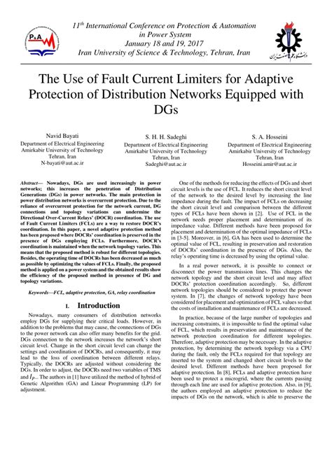 Pdf The Use Of Fault Current Limiters For Adaptive Protection Of Distribution Networks