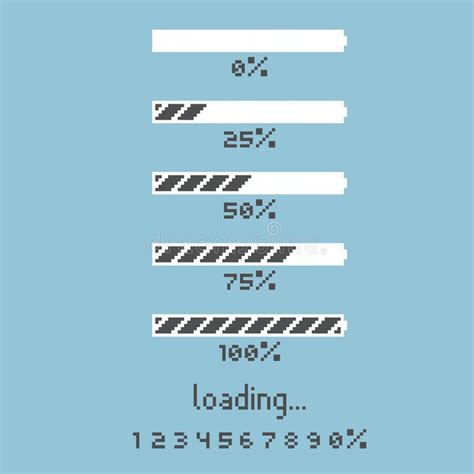 Collection Set Of Retro Game 8bit Pixel Art Loading Process Progress