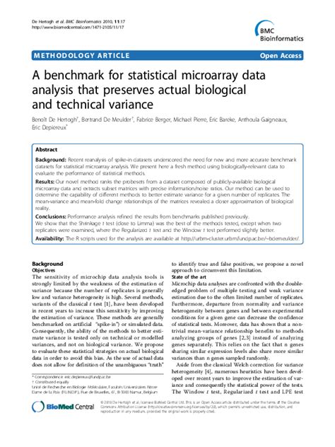 Pdf A Benchmark For Statistical Microarray Data Analysis That Preserves Actual Biological And