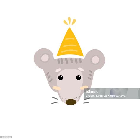 파티 모자에 곰 귀여운 만화 캐릭터 의류 섬유 엽서 문구 제품 및 기타 물건 멋진 사진은 어린이의 제품에 대 한 좋은 것입니다 벡터 일러스트입니다 0명에 대한 스톡 벡터