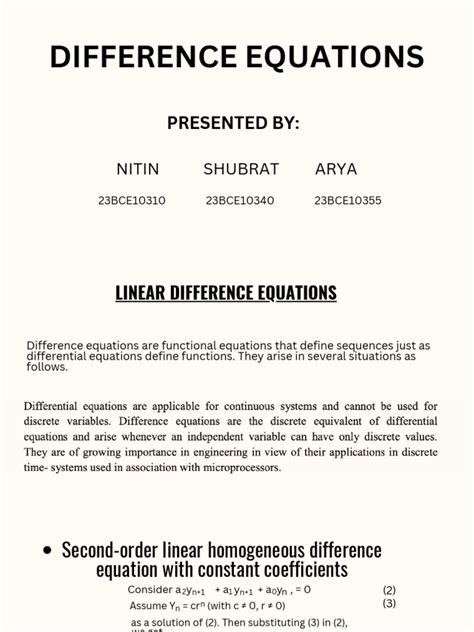 Linear Difference Equations 1 Pdf Recurrence Relation Mathematical Relations
