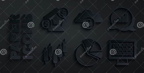 Set Pie Chart Infographic Browser With Stocks Market Binary Code