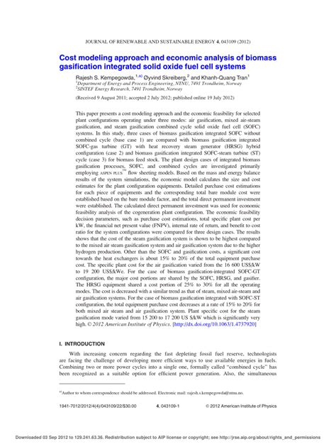 Pdf Cost Modeling Approach And Economic Analysis Of Biomass Gasification Integrated Solid
