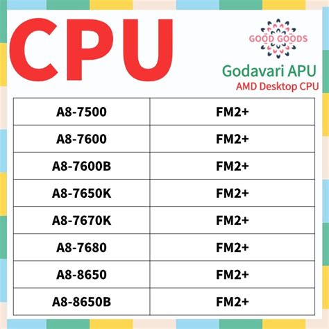 A8 7500 A8 7600 A8 7600b A8 7650k A8 7670k A8 7680 A8 8650 A8 8650b Amd Godavari Apu Processor
