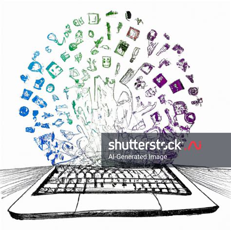 Monochromatic Line Drawing Laptop Vibrant Confluence Ai Generated Image 2393787197 Shutterstock