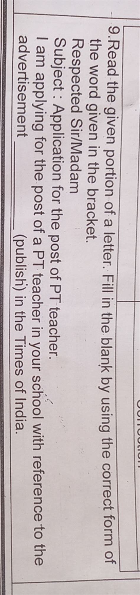 9 Read The Given Portion Of A Letter Fill In The Blank By Using The Cor
