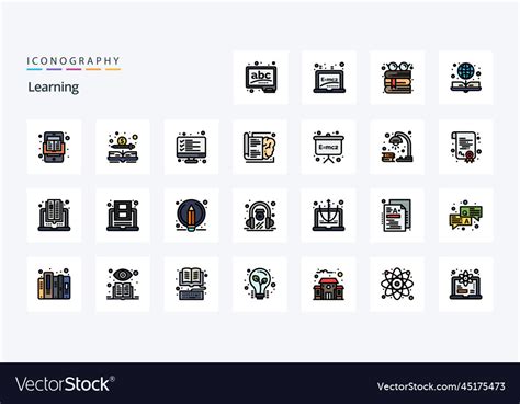 25 Learning Line Filled Style Icon Pack Royalty Free Vector