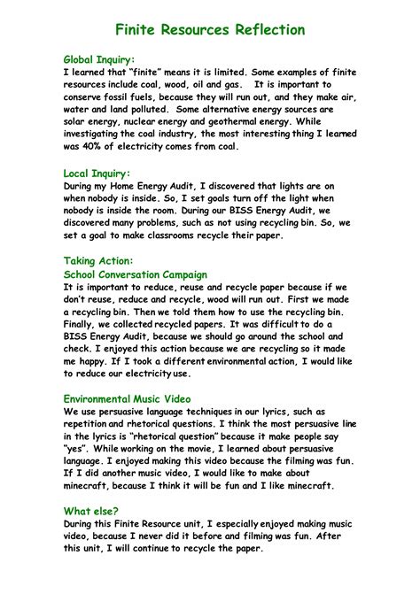 Finite Resources Reflection Pdf