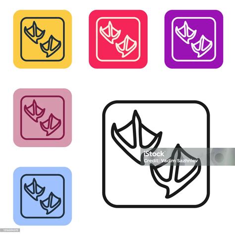 흰색 배경에 격리 된 검은 줄 갈매기 발 발자국 아이콘 색상 정사각형 단추로 아이콘을 설정합니다 벡터 갈고리 발톱에 대한 스톡 벡터 아트 및 기타 이미지 Istock