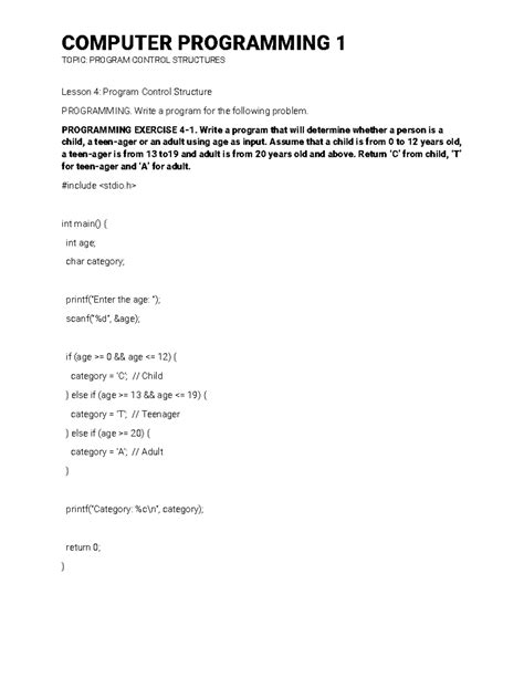 CP Program Control Structures Problems And Case Study TOPIC PROGRAM CONTROL STRUCTURES Lesson