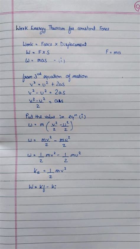 Work Energy Theorem For Constant And Variable Force