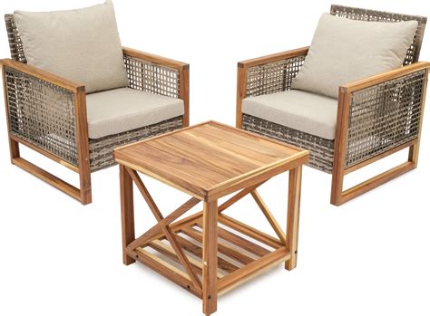 Набор садовой мебели Сан Франциско столик 2 кресла металл акация иск ротанг бежевый L23