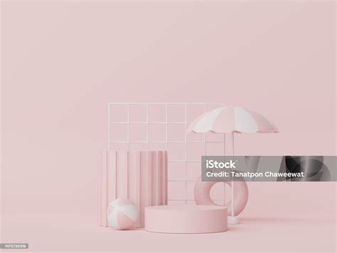 여름 시즌 배경 개념이 있는 최소 디스플레이 연단의 3d 렌더링 웹 배너와 모형을 위한 미니멀리스트 받침대 0명에 대한 스톡 사진 및 기타 이미지 Istock