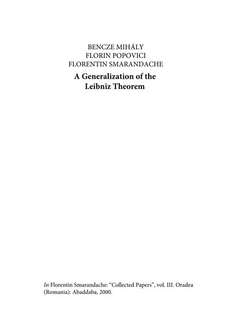 Pdf A Generalization Of The Leibniz Theorem