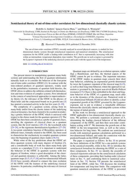 Pdf Semiclassical Theory Of Out Of Time Order Correlators For Low Dimensional Classically