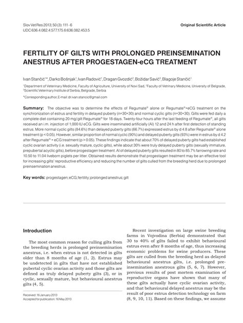 Pdf Fertility Of Gilts With Prolonged Preinsemination Anestrus After Progestagen Ecg Treatment