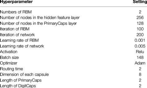 Hyperparameter Settings Of Restricted Boltzmann Machine Capsule