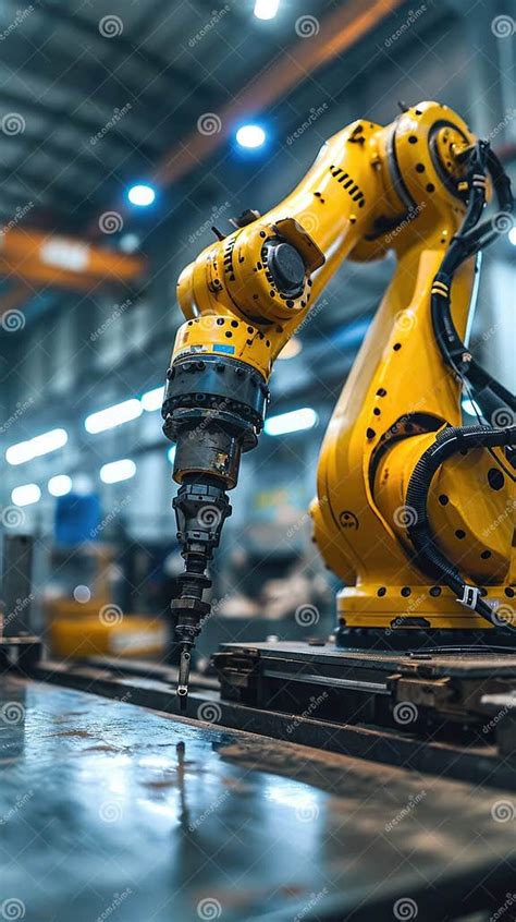 Vertical Portrait Of Automated Robot Arm In Production Factory Assembly Line Stock Illustration