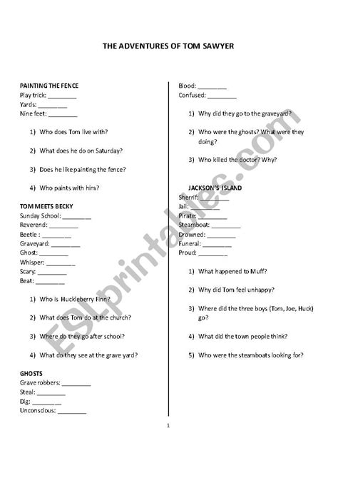Tom Sawyer Esl Worksheet By Witchy