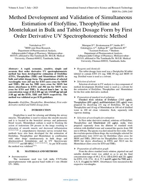 Method Development And Validation Of Simultaneous Estimation Of Etofylline Theophylline And