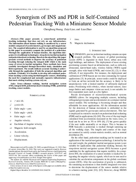 Pdf Synergism Of Ins And Pdr In Self Contained Pedestrian Tracking With A Miniature Sensor Module