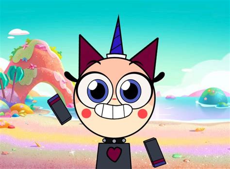 A Cartoon Character With Big Eyes And A Weird Haircut Standing In The Sand