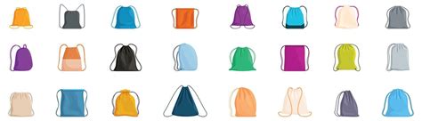 Drawstring Sack Icons Set Colorful Drawstring Bags Collection Offering Drawstring Sack Icons Set Colorful Drawstring Bags Collection Offering