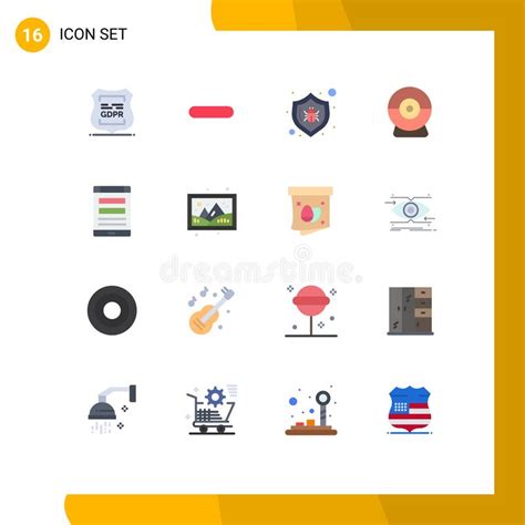 Group Of 16 Modern Flat Colors Set For Internet Security Remove Webcam Security Stock Vector