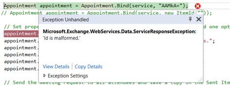 C Ews Managed Api 20 Id Is Malformed Stack Overflow