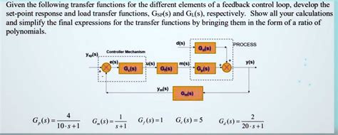 Given The Following Transfer Functions For The Different Elements Of A