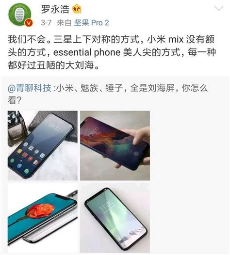 羅永浩說的挺對，小米、三星、essential的全面屏都比大劉海好看 每日頭條