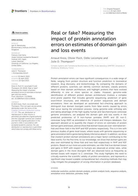 Pdf Real Or Fake Measuring The Impact Of Protein Annotation Errors On Estimates Of Domain