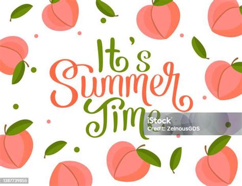 여름 시간 벡터 배경 디자인 계절 복숭아 건강하고 유기농 열대 과일복숭아 패턴 디자인의 여름 시간 타이포그래피 텍스트입니다 복숭아나무에 대한 스톡 벡터 아트 및 기타 이미지