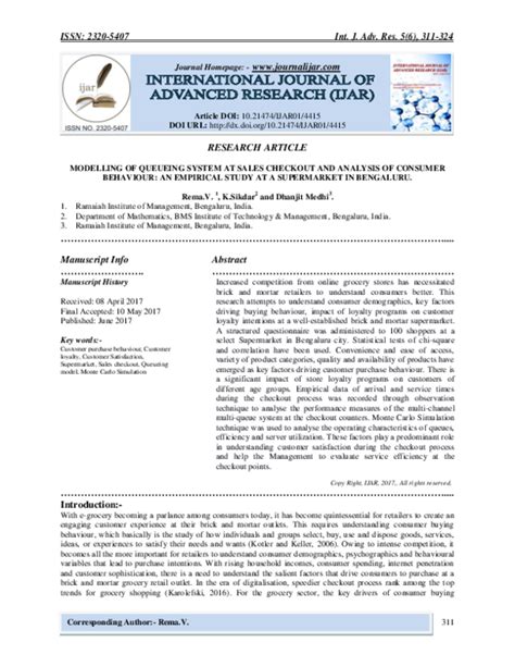 Pdf Modelling Of Queueing System At Sales Checkout And Analysis Of