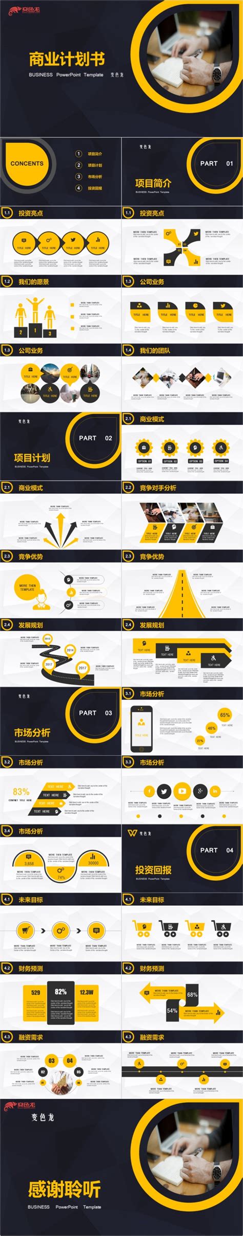 经典宽屏 169黄色酷炫科技演讲辩论故事ppt的课件图片 Ppt模板下载 变色龙ppt