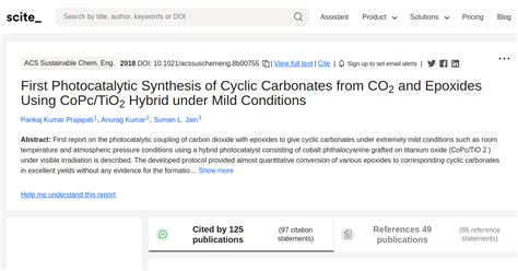Citation Report First Photocatalytic Synthesis Of Cyclic Carbonates
