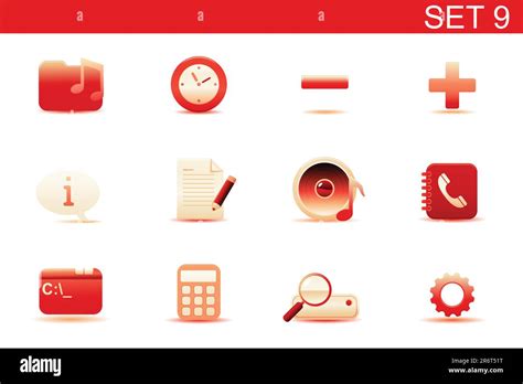 Vector Illustration Set Of Red Elegant Simple Icons For Common Computer And Media Devices
