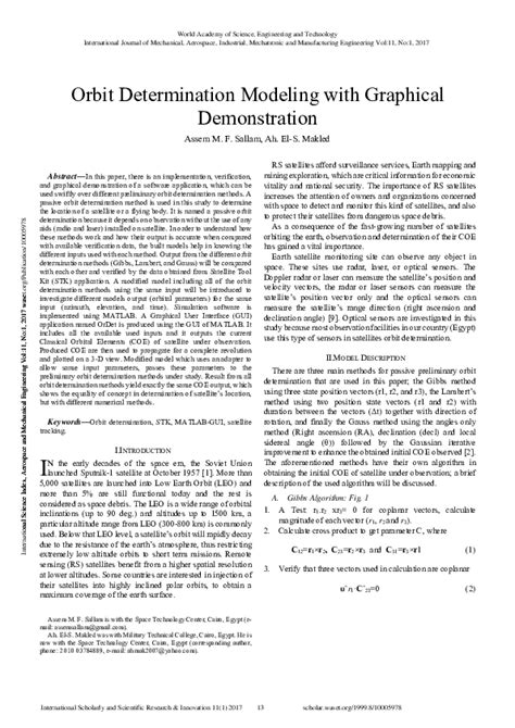 Pdf Orbit Determination Modeling With Graphical Demonstration 2