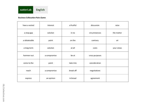 English Collocation Activities Games Lesson Plans