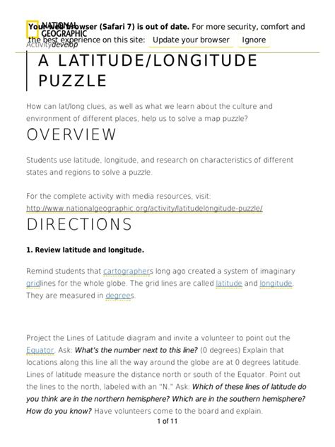 Latitudelongitude Puzzle 1 Pdf Longitude Latitude