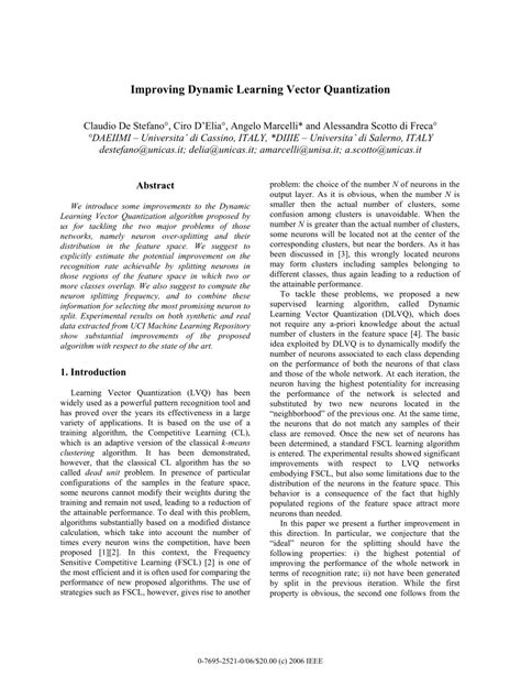 Pdf Improving Dynamic Learning Vector Quantization