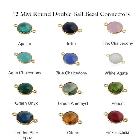 Double Bail Loop Connectors 12 Mm Round Shape Birthstone Bezel