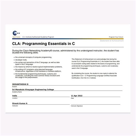 Srisanthoshi Dhasarathan On Linkedin Programming Clanguage Certificate