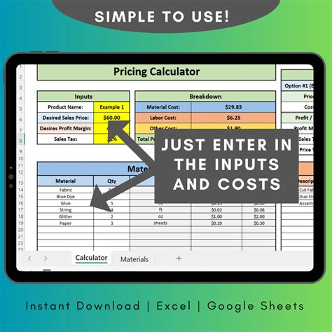 Product Pricing Calculator Profit Margin Excel Template Digital Etsy